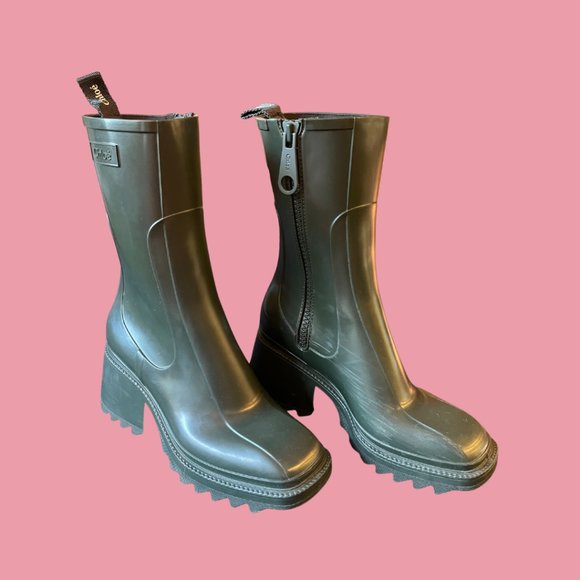 Chloe | Shoes | Chloe Betty Rain Boot In Dark Green Worn Once | Poshmark